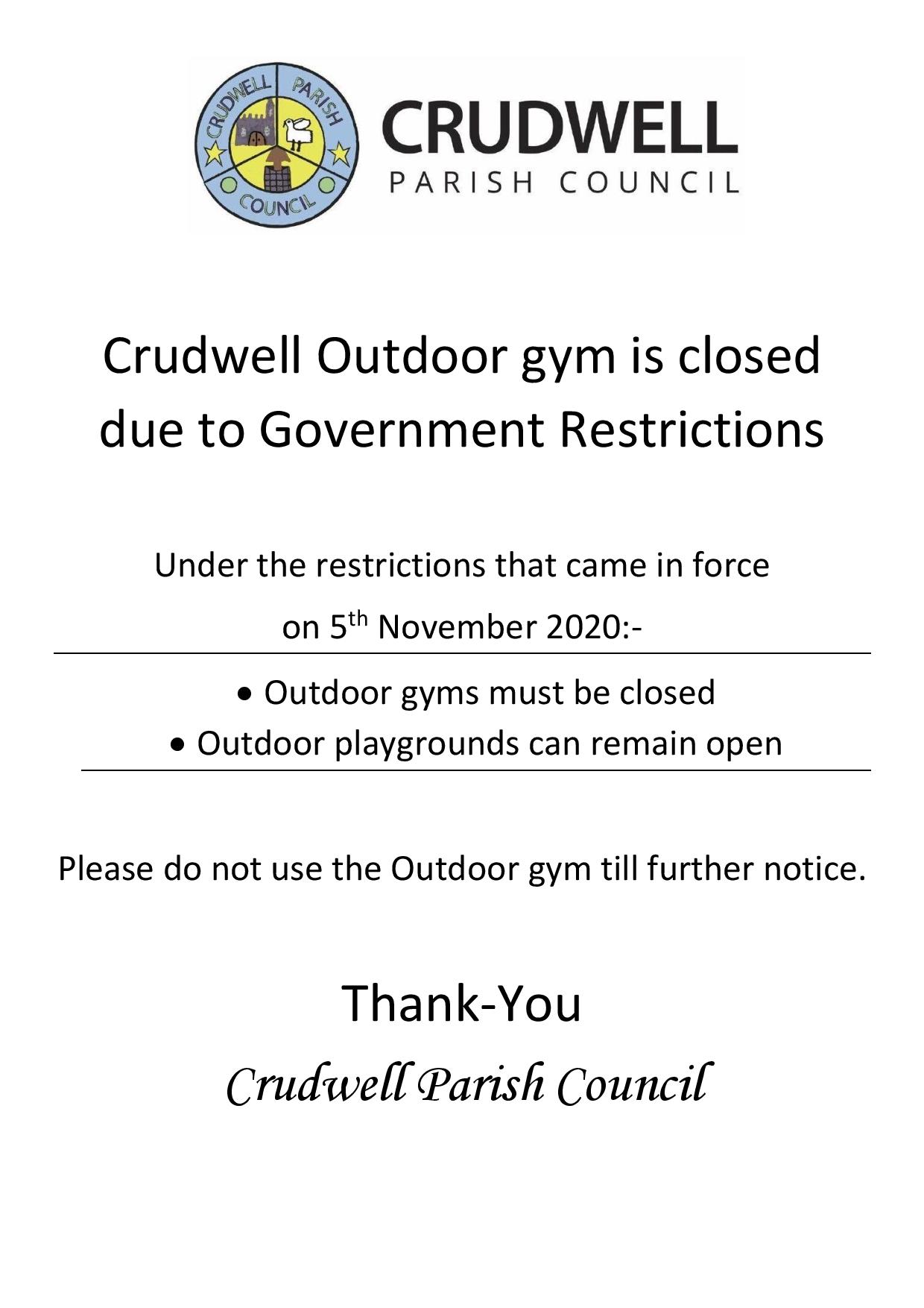 Fresh Air Fitness/Outdoor Gym Closed from 5/11/20 - Crudwell Parish Council